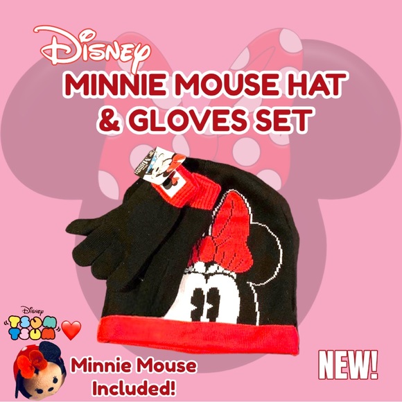 Disney | Accessories | Disney Girls Minnie Mouse Winter Hat Mitten Set ...